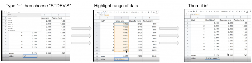 Finding Mean and Standard Deviation in Google Sheets – Physics 132 Lab ...